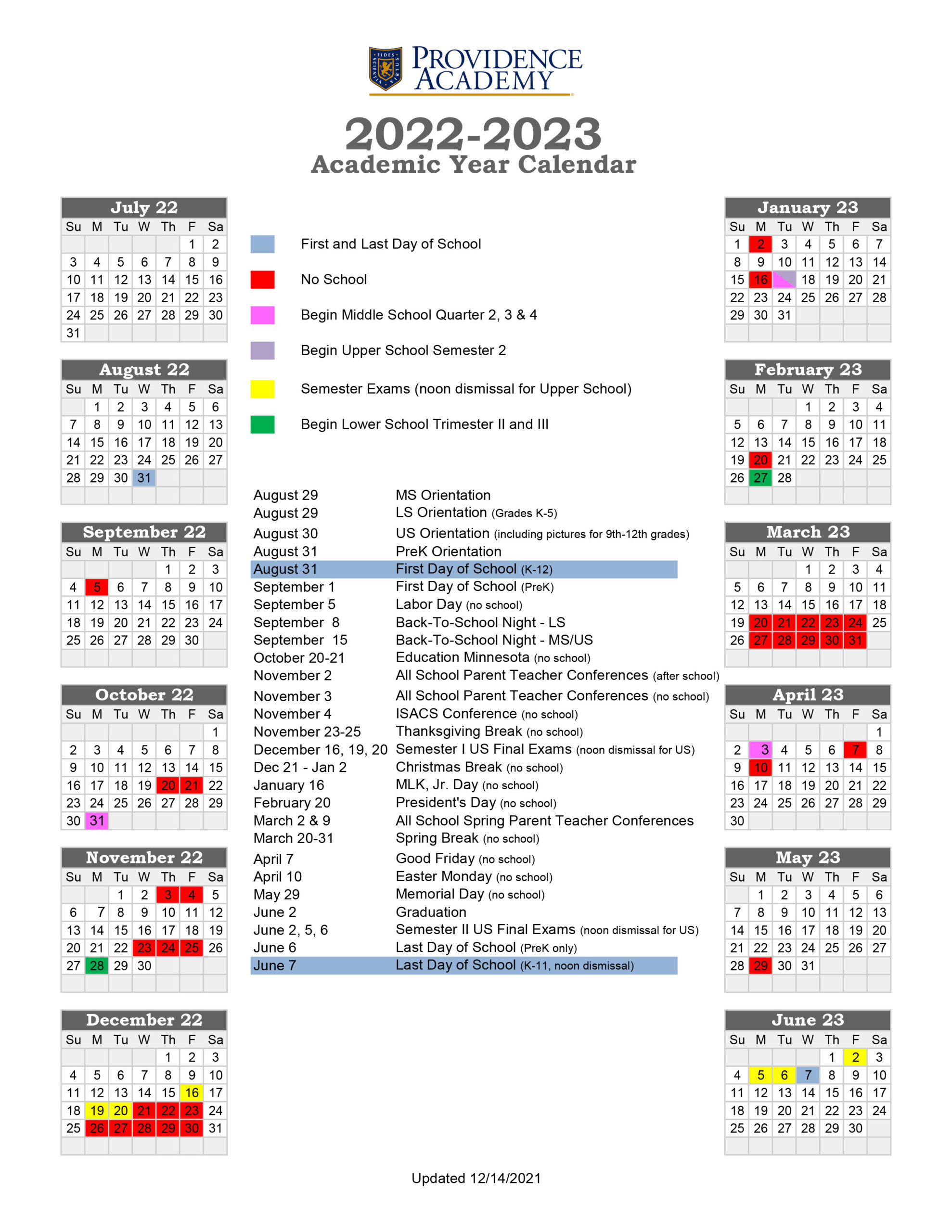 Academic Calendar Providence Academy Academic Calendar Providence Academy