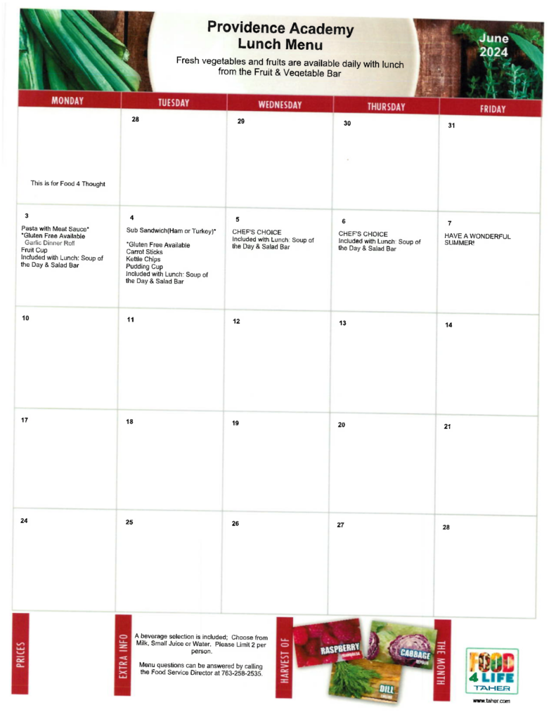 Lunch Menu - Providence Academy